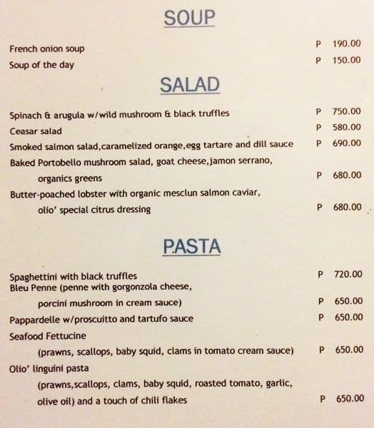 Menu at Olio Restaurant & Lounge, Cebu City