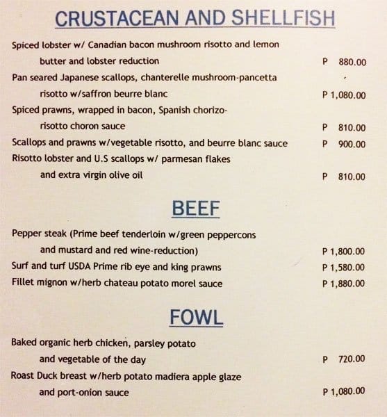 Menu at Olio Restaurant & Lounge, Cebu City