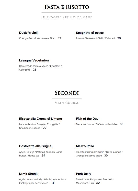 Menu at Artusi restaurant, Auckland, 1/415 Remuera Rd