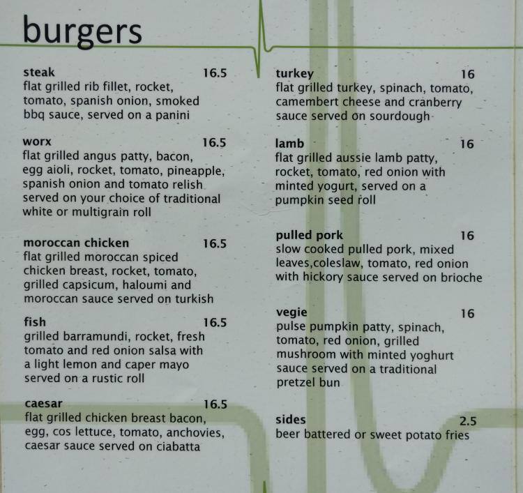 Menu at Pulse Cafe, Herston