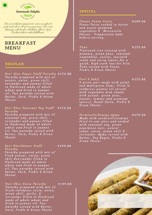 Menu of Homemade Delights - Home Cooked Healthy Food, Vasundhara, Ghaziabad