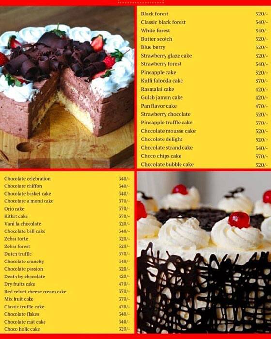 Menu of Your Choice Cakes, Vasai, Mumbai