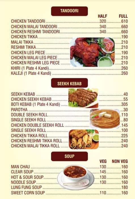 Menu of Baba Tikka, Mumbai Central, Mumbai