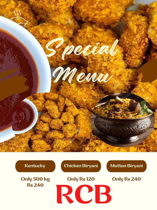 Menu of RCB, Narhe, Pune