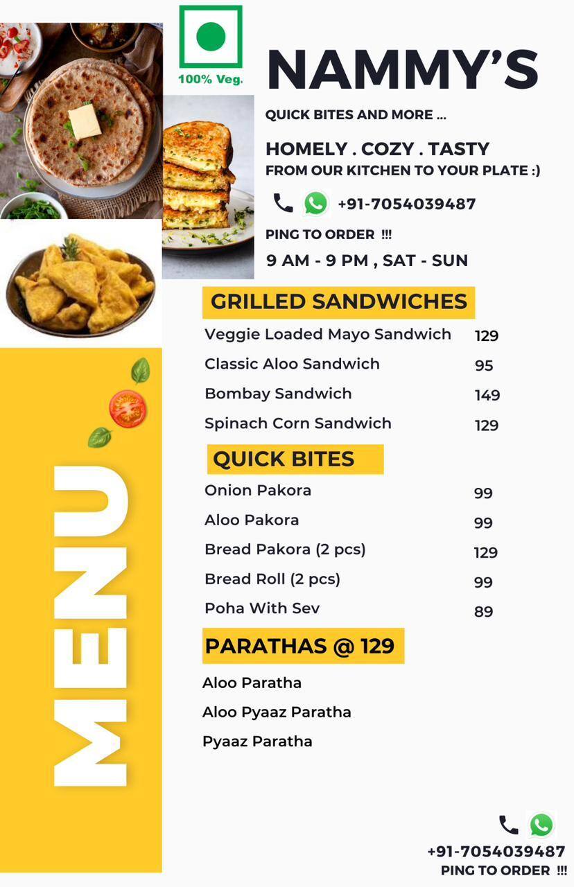 Menu of Nammy's, Financial District, Hyderabad