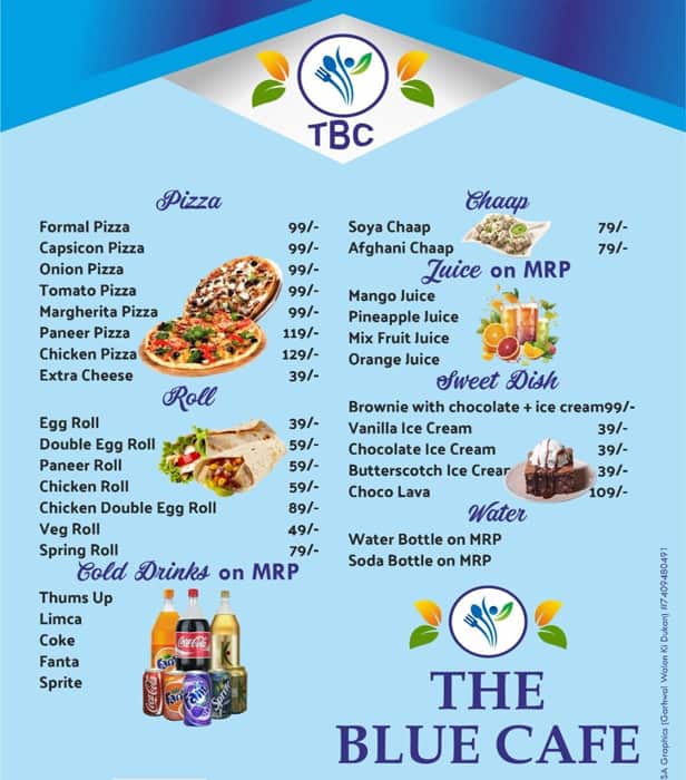 Menu of The Blue Cafe, Kaonli, Dehradun