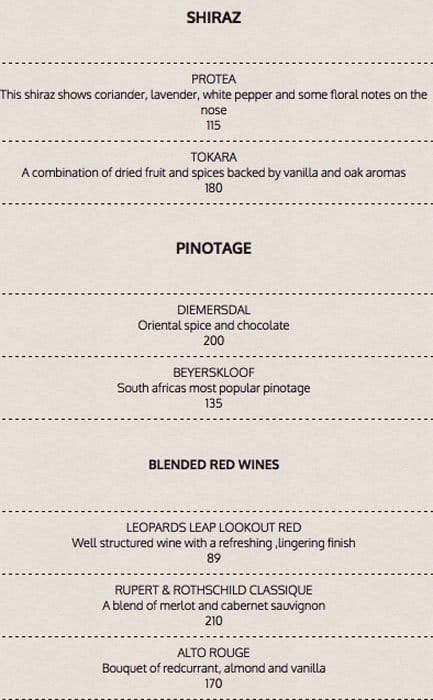 Menu at MV CAFE, Randburg