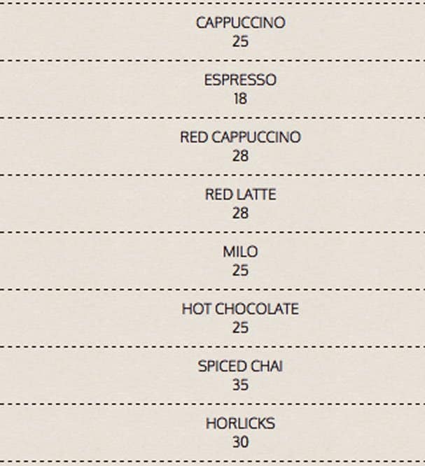 Menu at MV CAFE, Randburg