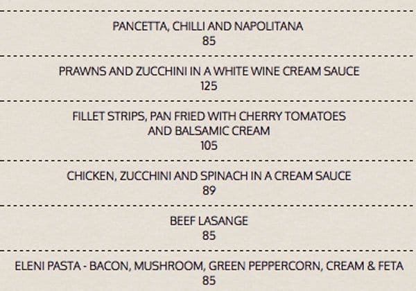 Menu at MV CAFE, Randburg