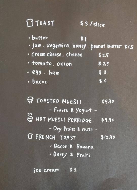 Menu at Tower Bakers, Auckland