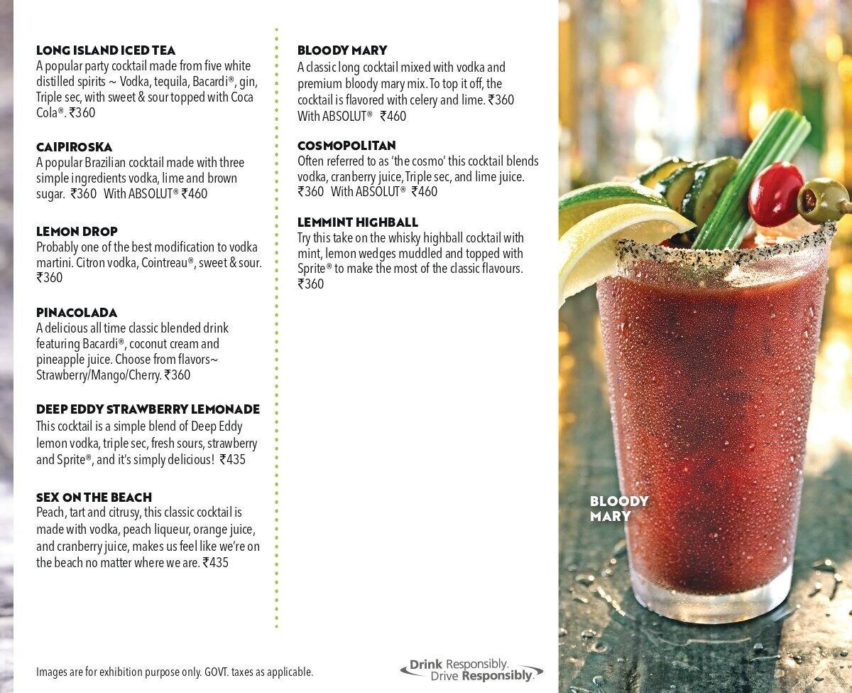 Menu of Chili's Grill & Bar, Elante Mall, Chandigarh Industrial Area ...