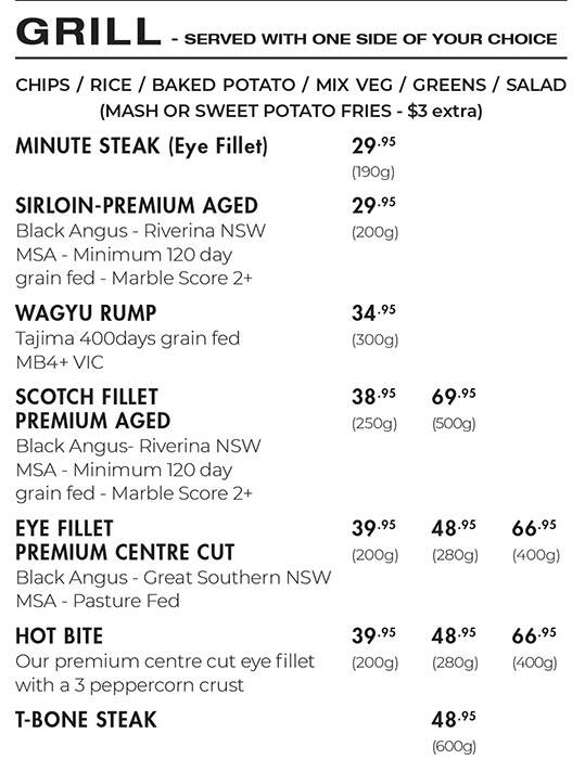 Menu at The Grillhouse Bondi Junction restaurant, Bondi Junction, 500 ...
