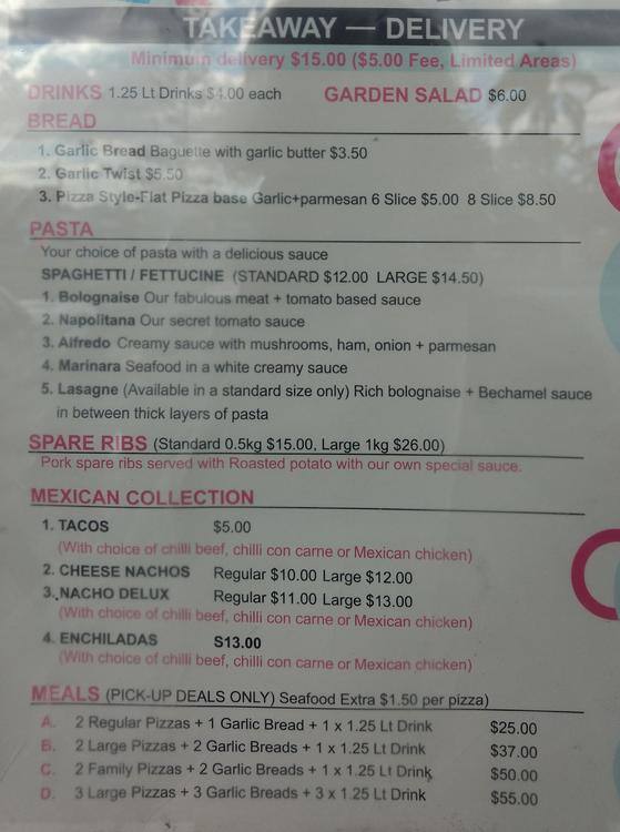 Menu at Pizzaland pizzeria, Manly West