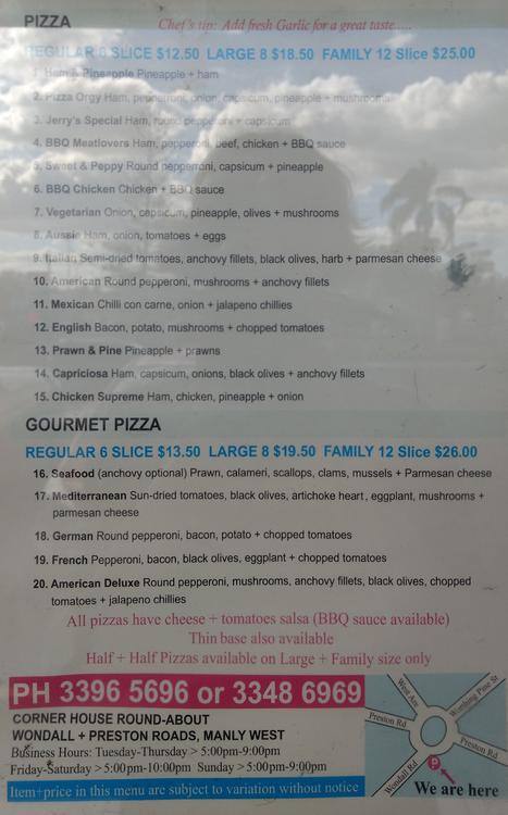 Menu at Pizzaland pizzeria, Manly West