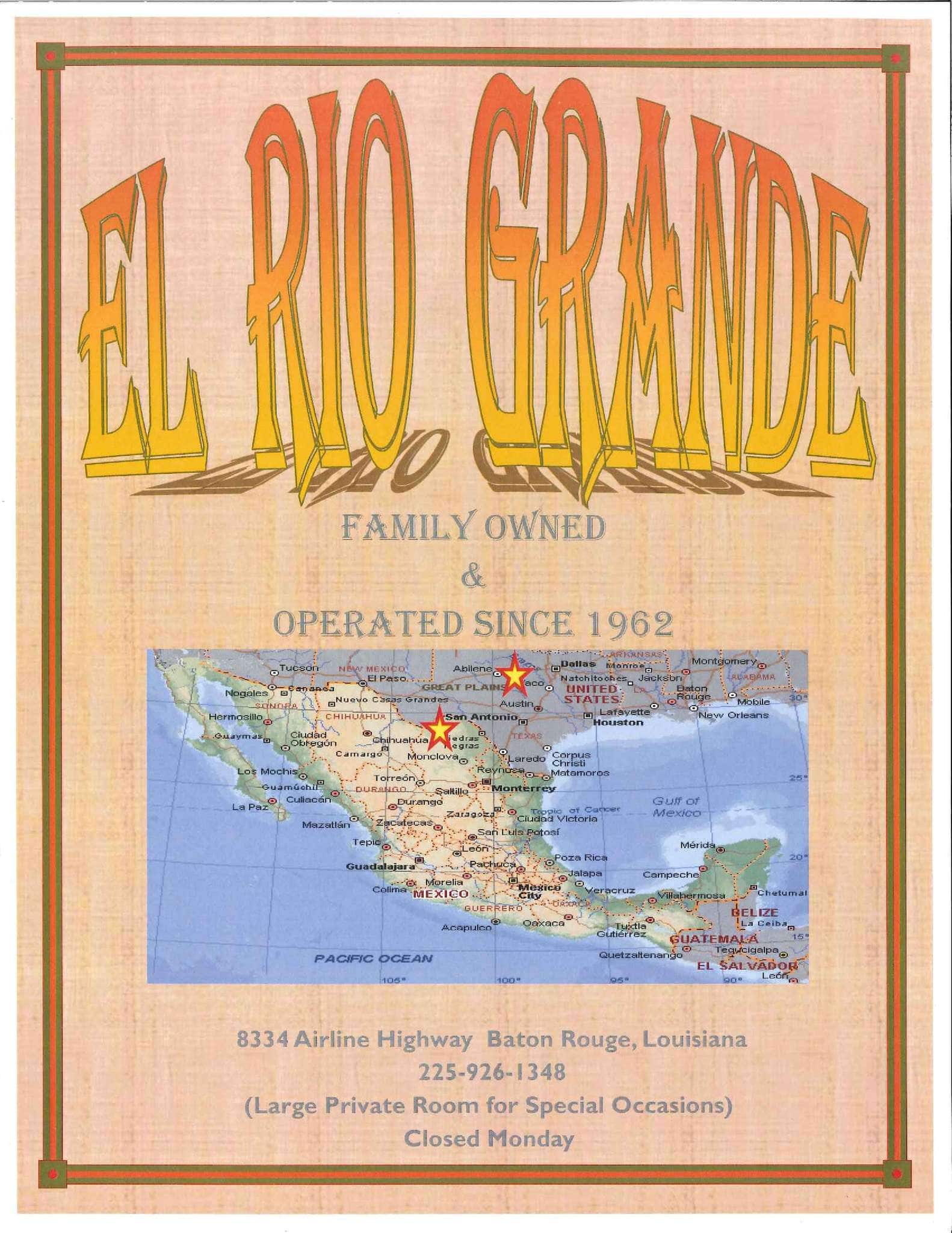 Menu at El Rio Grande Mexican Restaurant, Baton Rouge