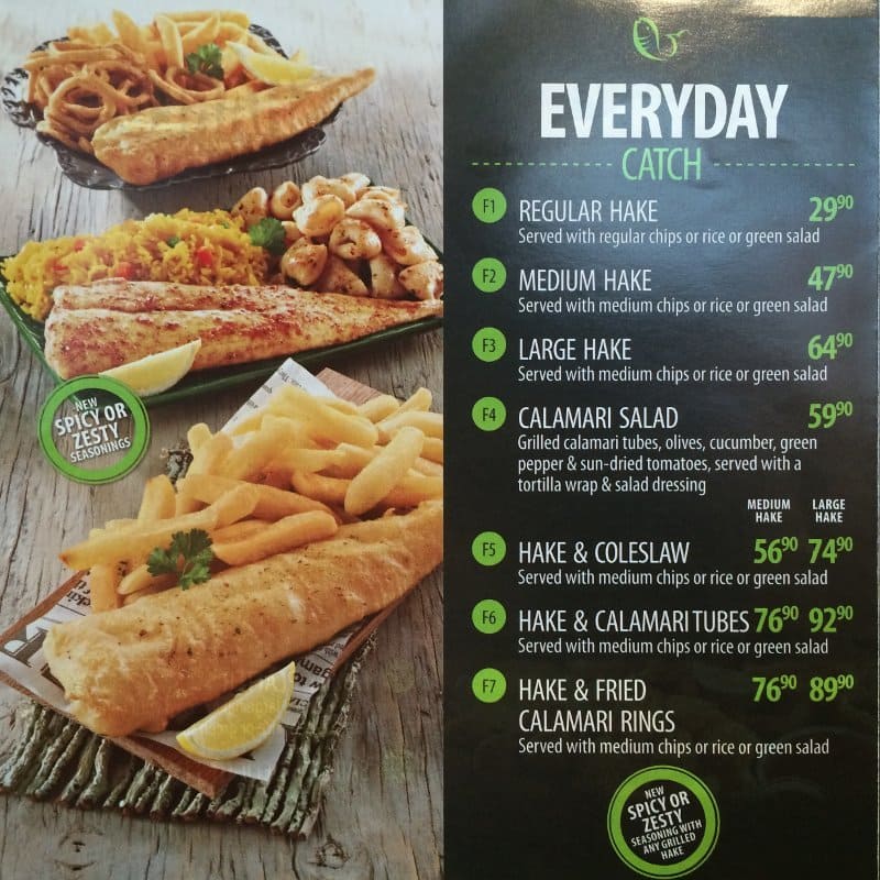 Menu at Fishaways restaurant, Grahamstown, 12 Bathurst St