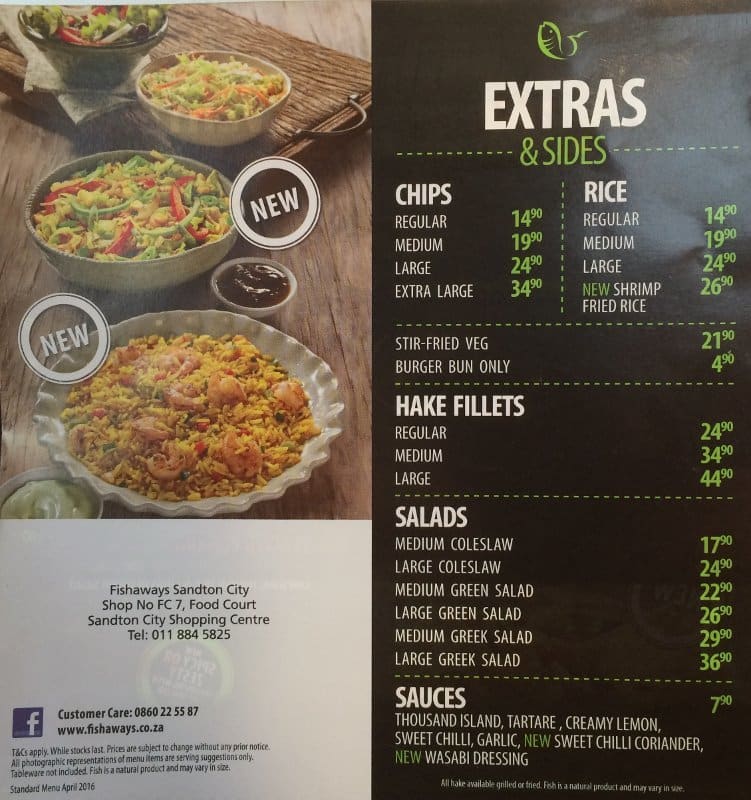 Menu at Fishaways restaurant, Grahamstown, 12 Bathurst St