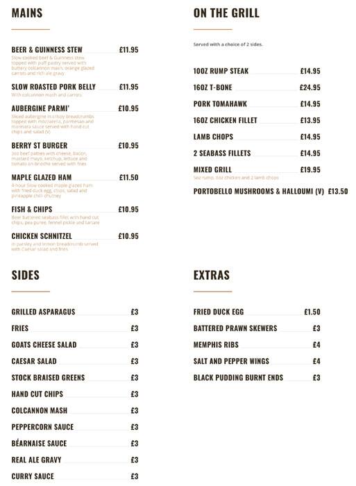 Menu at Berry & Rye pub & bar, Liverpool