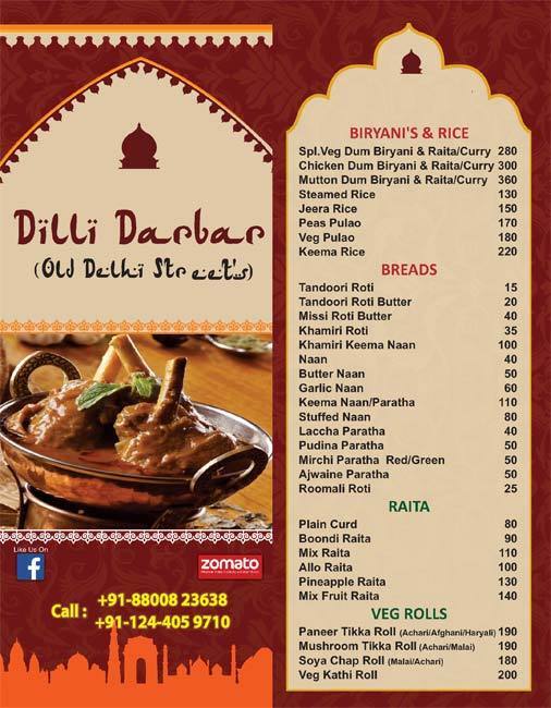 Dilli Darbar Menu, Menu for Dilli Darbar, Sushant Lok, Gurgaon - Zomato