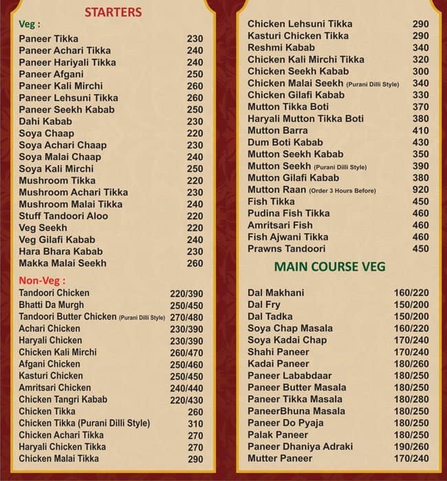 Dilli Darbar Menu, Menu for Dilli Darbar, Sushant Lok, Gurgaon - Zomato
