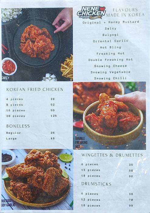 Menu at Nene Chicken restaurant, Dubai