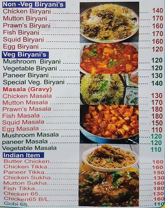 Menu of Biryani Corner, Mapusa, Goa