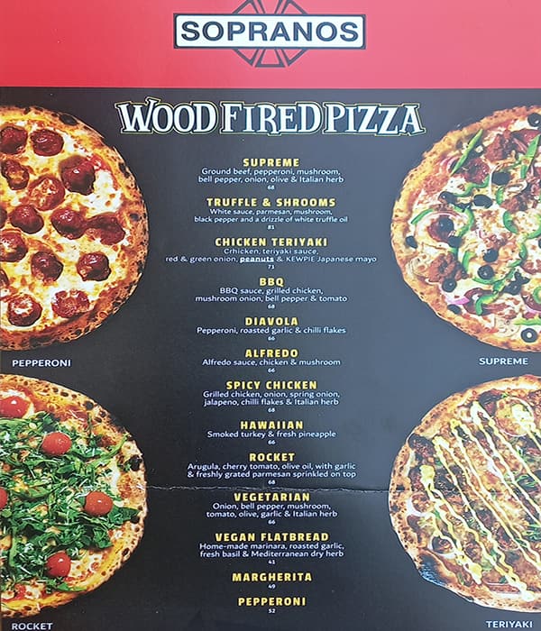 Menu of Sopranos, Mirdif, Dubai