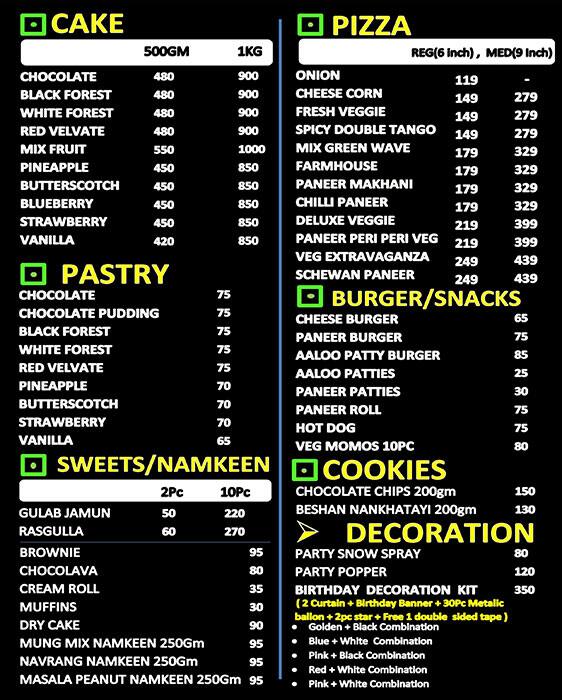 Menu of Dream Bakers, Gomti Nagar, Lucknow