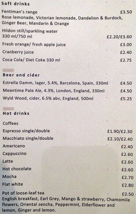 Menu at BENUGO restaurant, London, Wellcome Collection