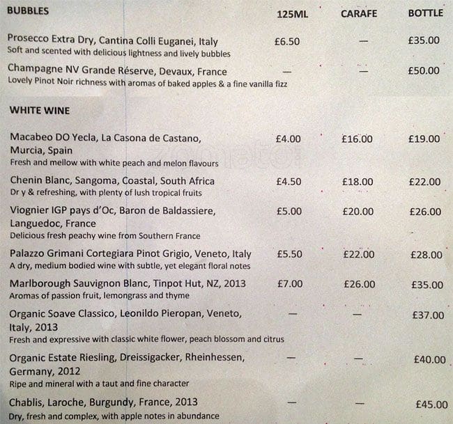 Menu at BENUGO restaurant, London, Wellcome Collection