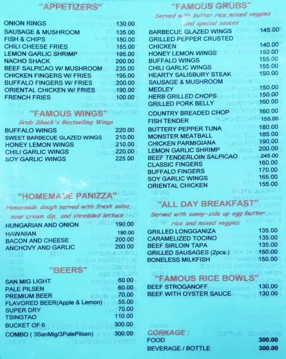Grubstack Menu