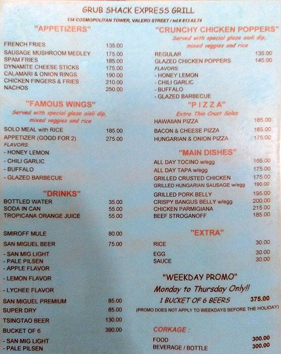Menu at Grub Shack Express Grill restaurant, Makati