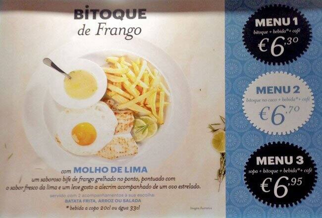 Menu em Bitoque no Ponto restaurante, Lisboa, Centro Comercial Spacio ...