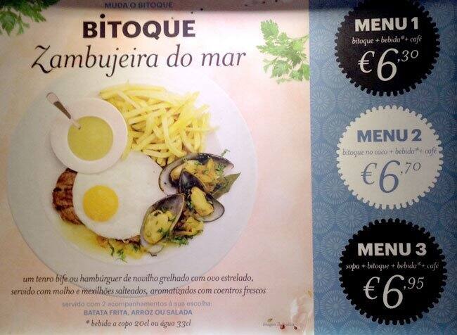 Menu em Bitoque no Ponto restaurante, Lisboa, Centro Comercial Spacio ...