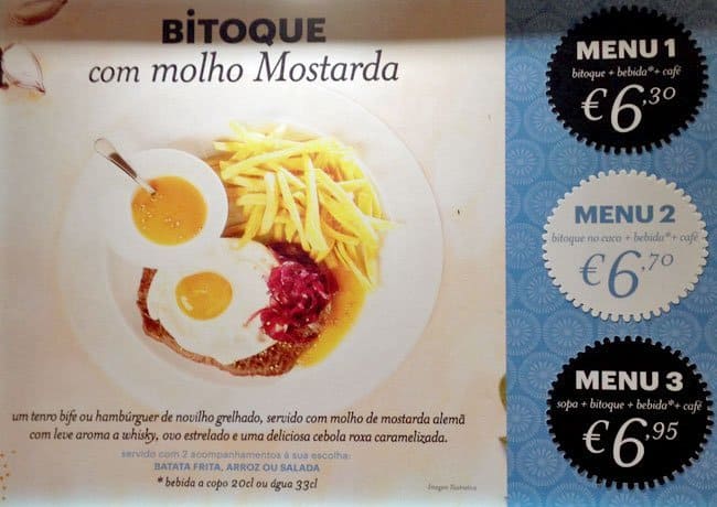 Menu em Bitoque no Ponto restaurante, Lisboa, Centro Comercial Spacio ...