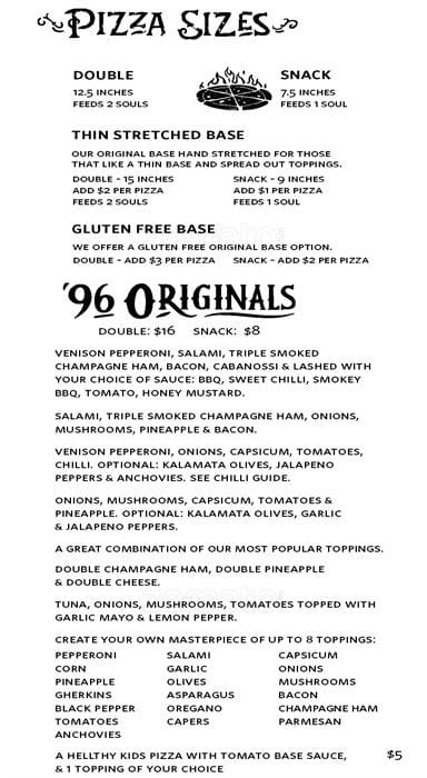 Menu at HELL Pizza restaurant, Christchurch, 21 Shands Rd