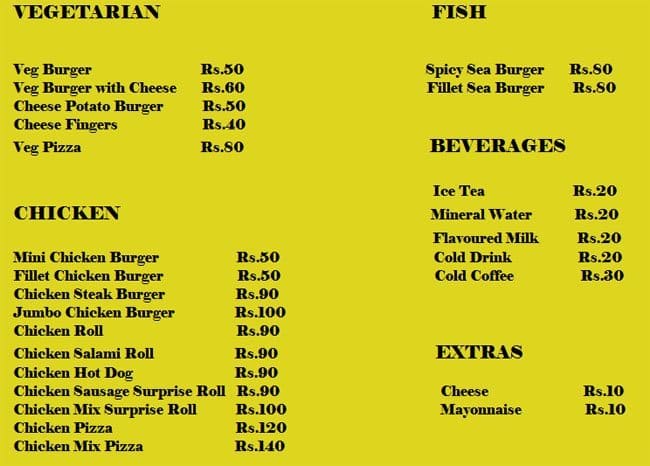 Burger Menu, Menu for Burger, East Street, Pune - Zomato