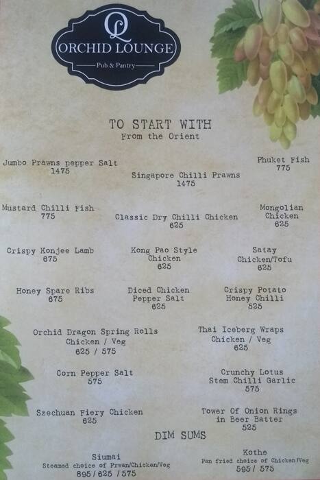 Menu of Orchid Lounge, Sector 34, Chandigarh