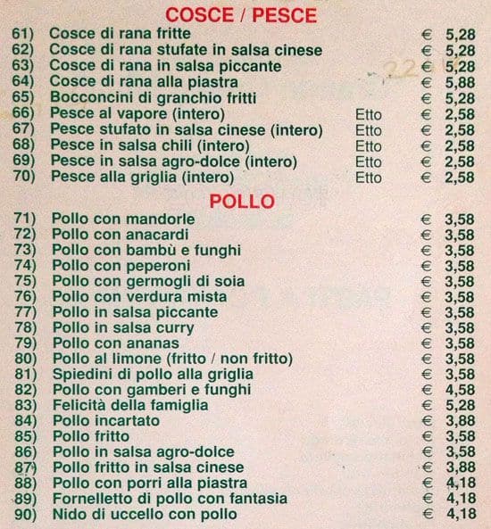 Menu da Grande Guang Ming ristorante, Roma