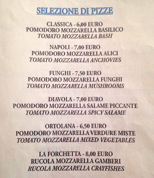 Menu at La Forchetta d'Oro pizzeria, Rome, Via di S. Martino Ai Monti