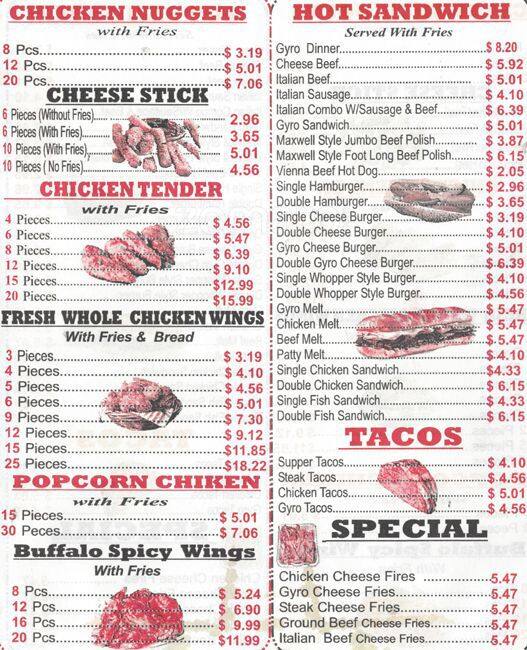 Menu at Union sub fast food, Chicago