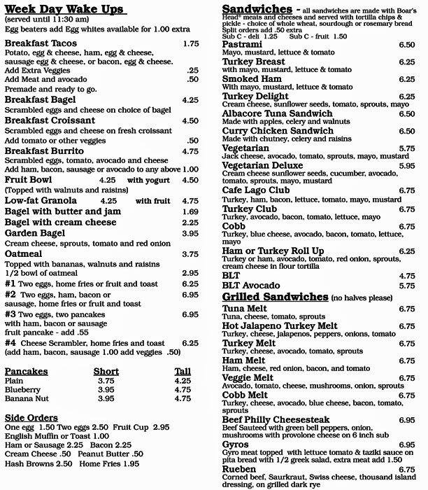 Menu at Cafe Lago, Lakeway, Lakeway Dr