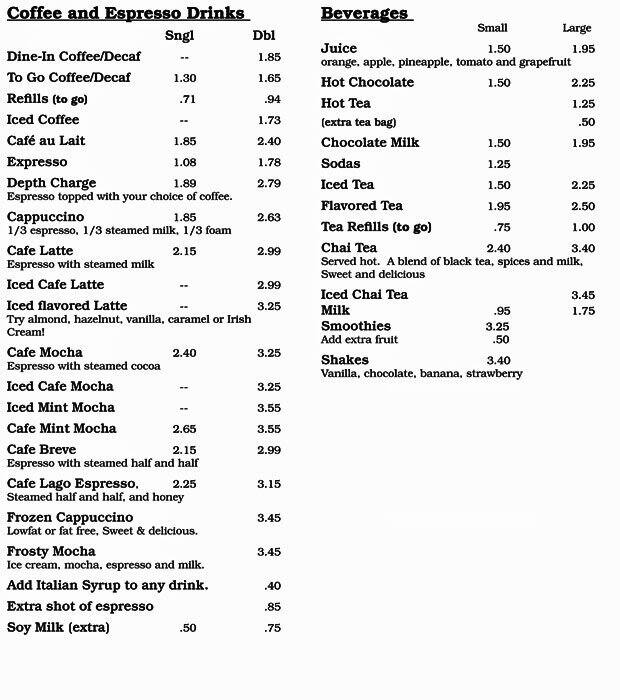 Menu at Cafe Lago, Lakeway, Lakeway Dr