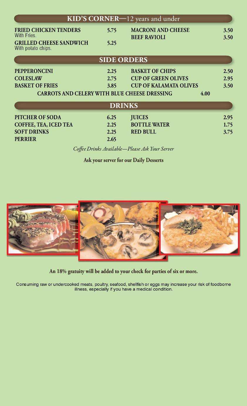 Menu at Scully's Tavern pub & bar, Miami