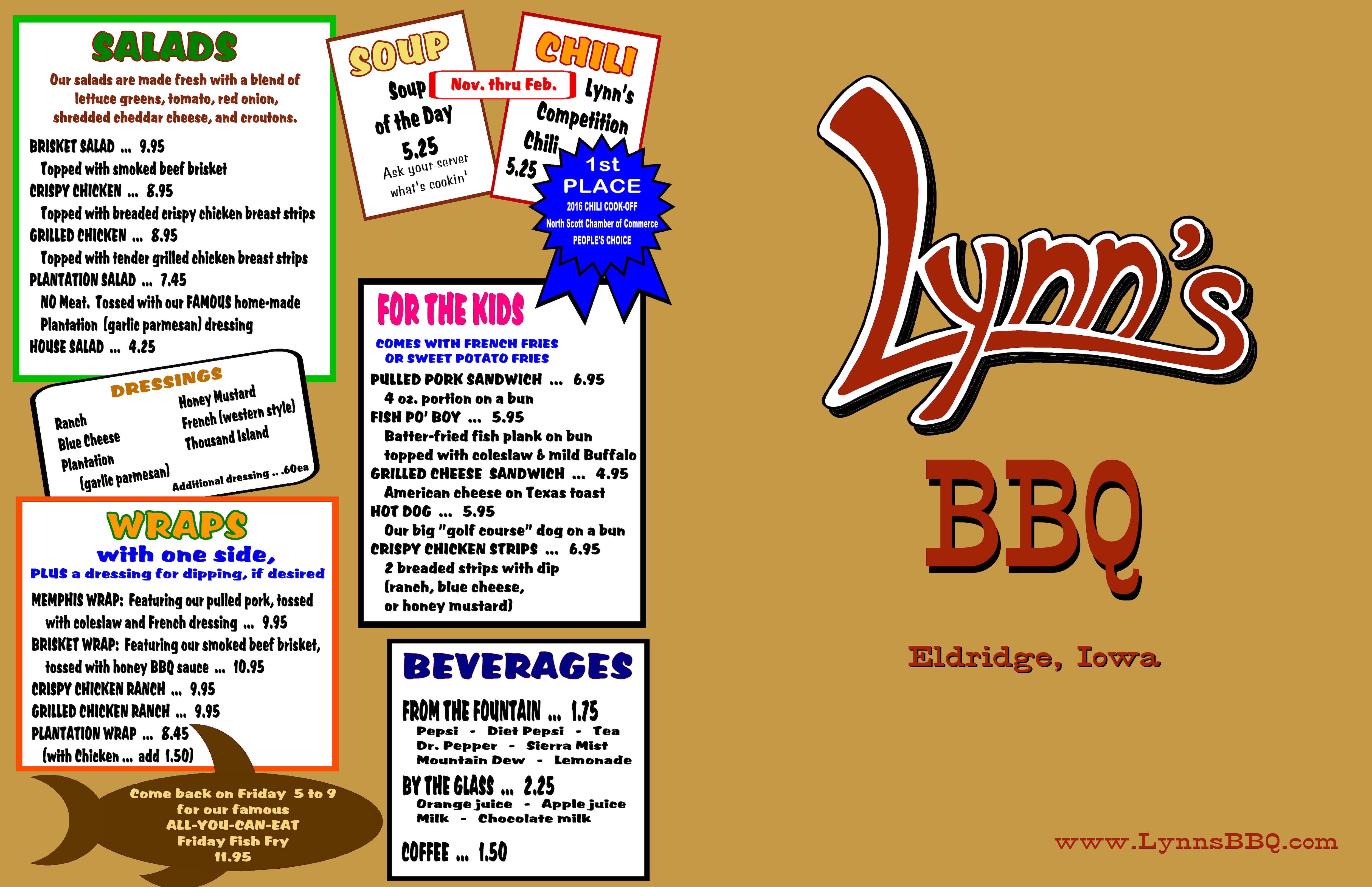 Menu at Lynn's BBQ, Eldridge