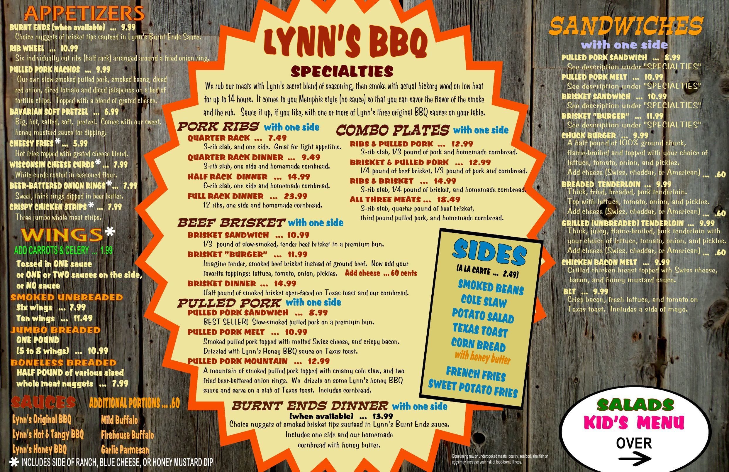 Menu at Lynn's BBQ, Eldridge