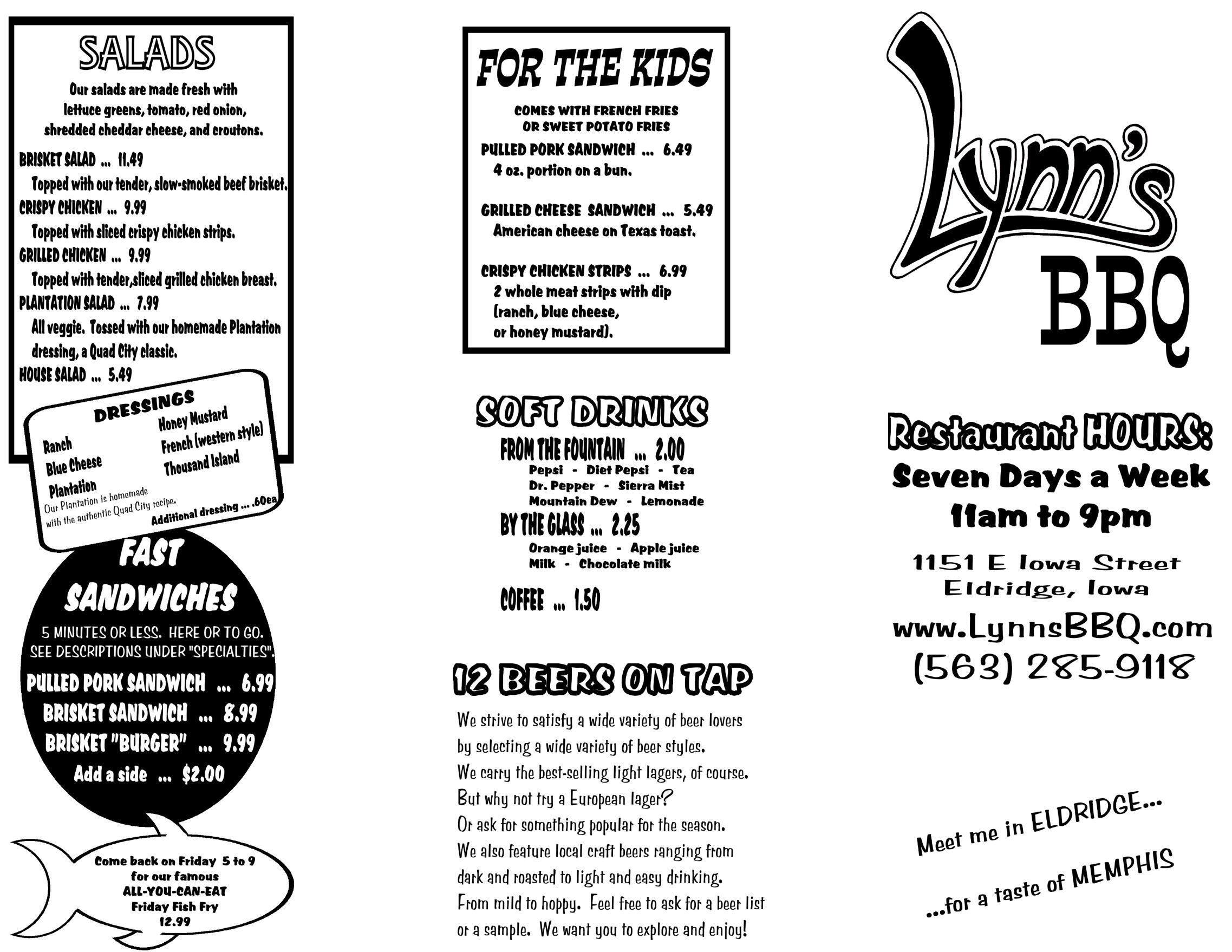 Menu at Lynn's BBQ, Eldridge