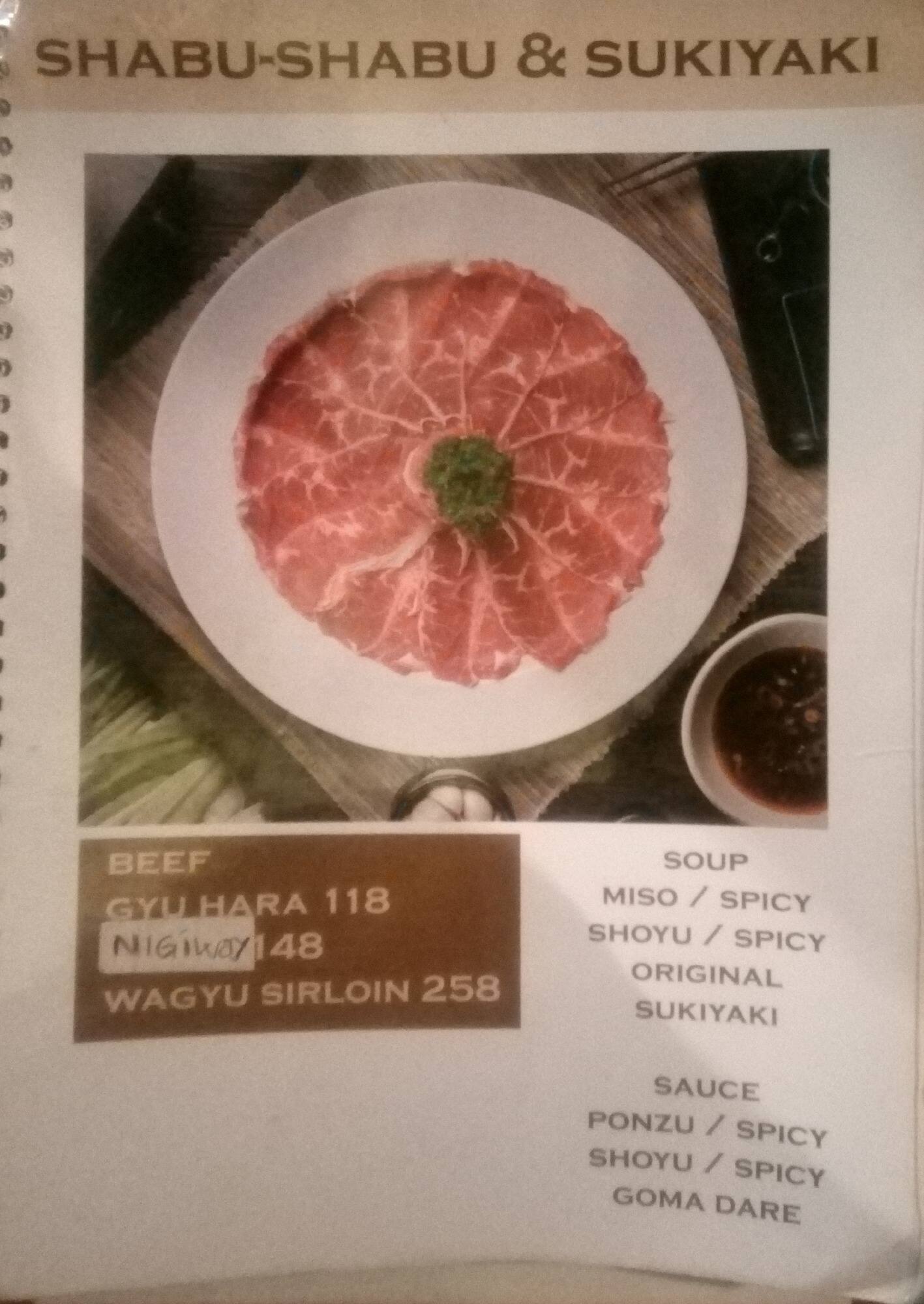 Menu at Sumeragi Izakaya restaurant, Bandung, Setrasari Mall