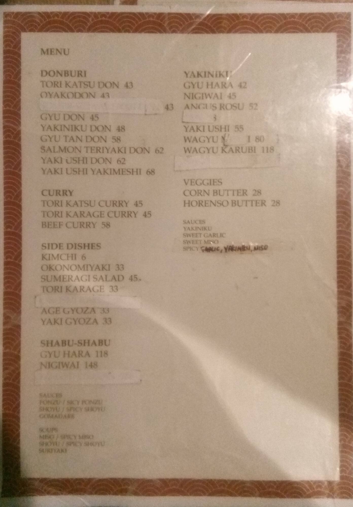 Menu at Sumeragi Izakaya restaurant, Bandung, Setrasari Mall