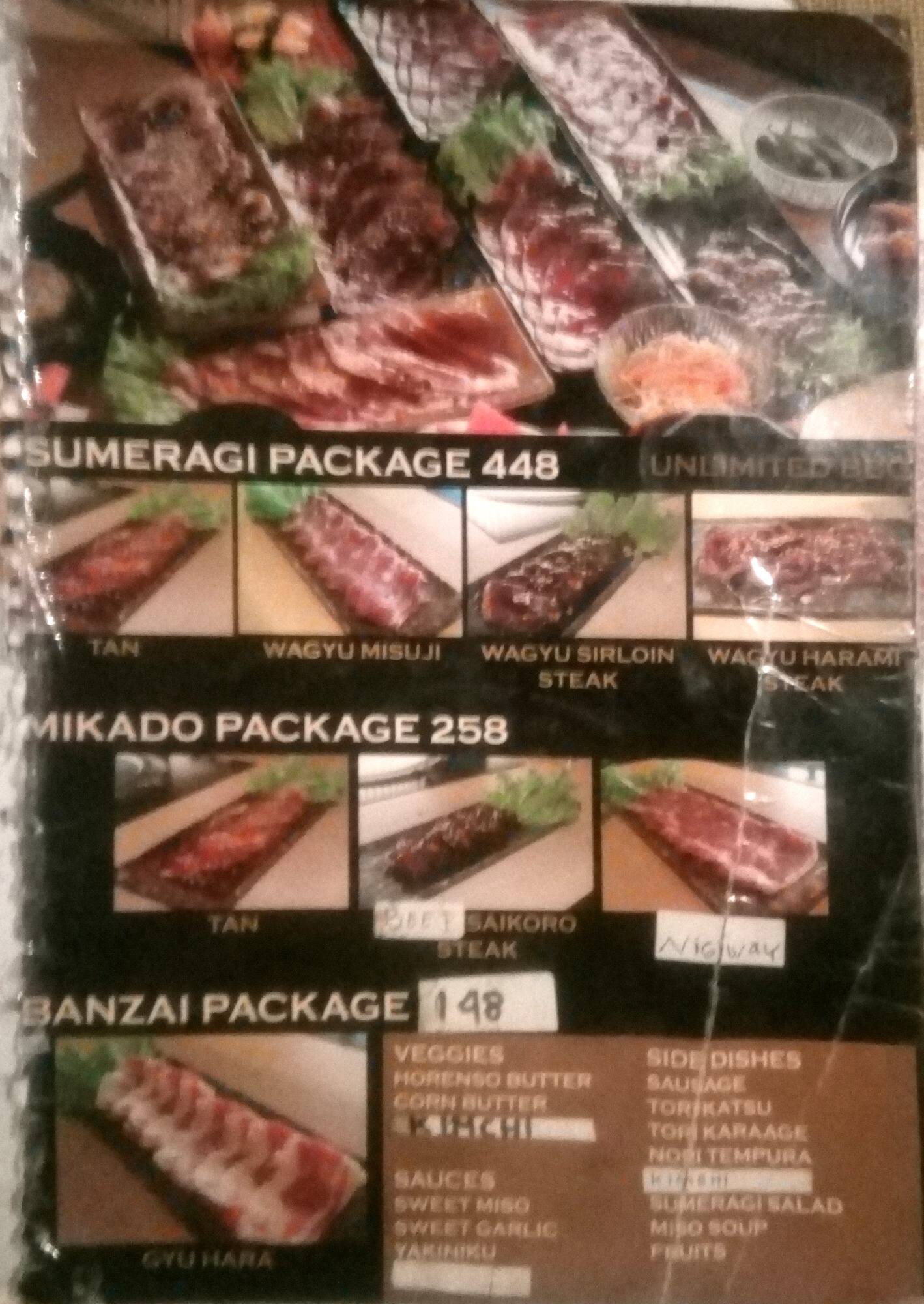 Menu at Sumeragi Izakaya restaurant, Bandung, Setrasari Mall